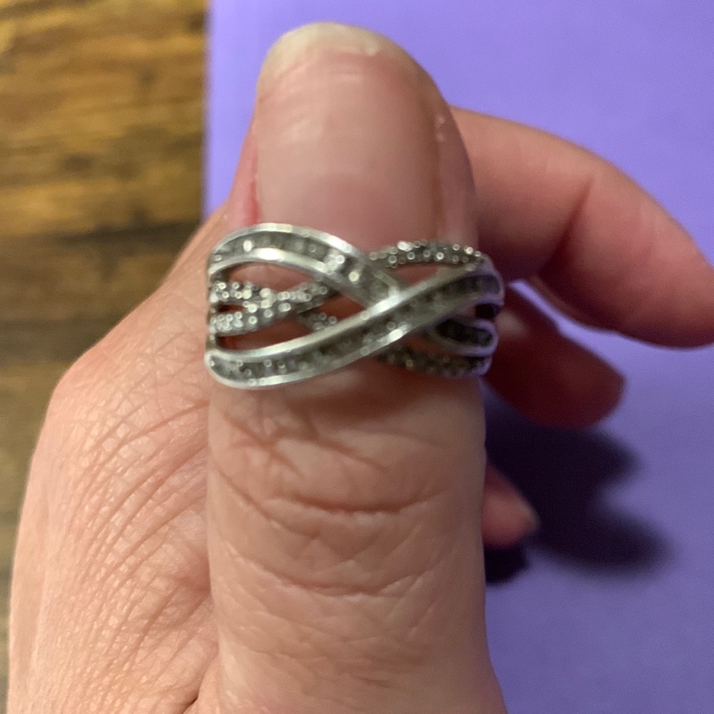 Sterling Silver Ring With Small Diamond Chips - Gem